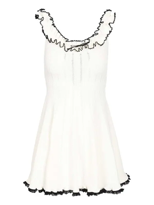 SELF-PORTRAIT Contrast Trim Knit Mini Dress - White