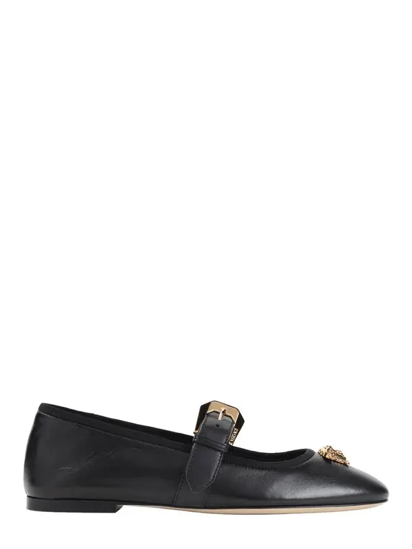 Versace Lamb Leather Ballerinas With Gold Tone Embellishment - Black