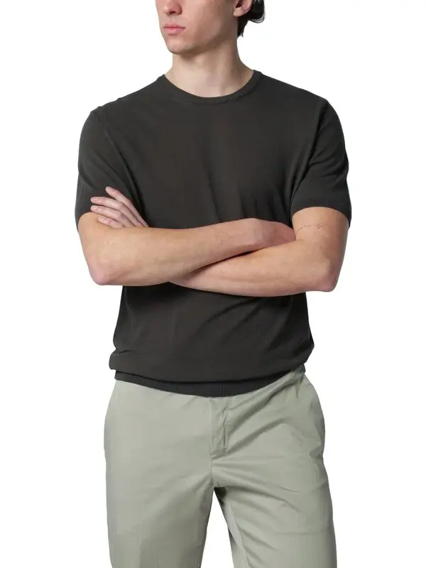 ROBERTO COLLINA Cotton Knit Short Sleeve Sweater - Brown