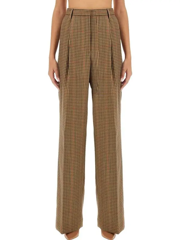 Dries Van Noten Check Pattern Wool Trousers - Brown