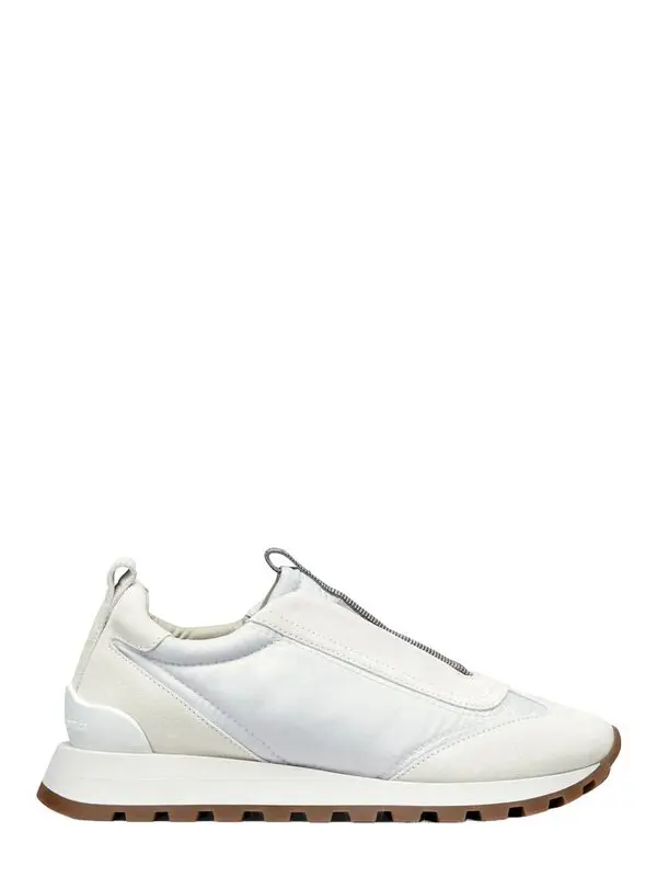 Brunello Cucinelli Ivory Bead Embellishment Panelled Design Slip-on Trainers - White