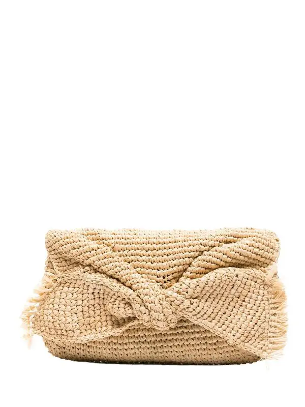ANYA HINDMARCH Raffia Woven Clutch With Bow Detail - Cream