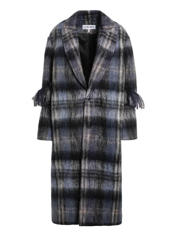 Loewe Checked Mohair And Wool Blend Coat - Blue