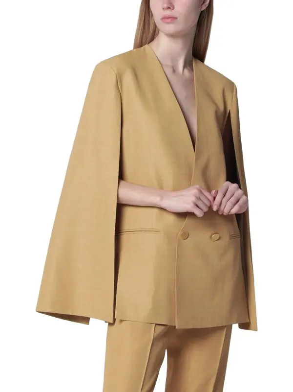 Alberta Ferretti Double-breasted Silk Jacket With Gold-tone Buttons - Cream