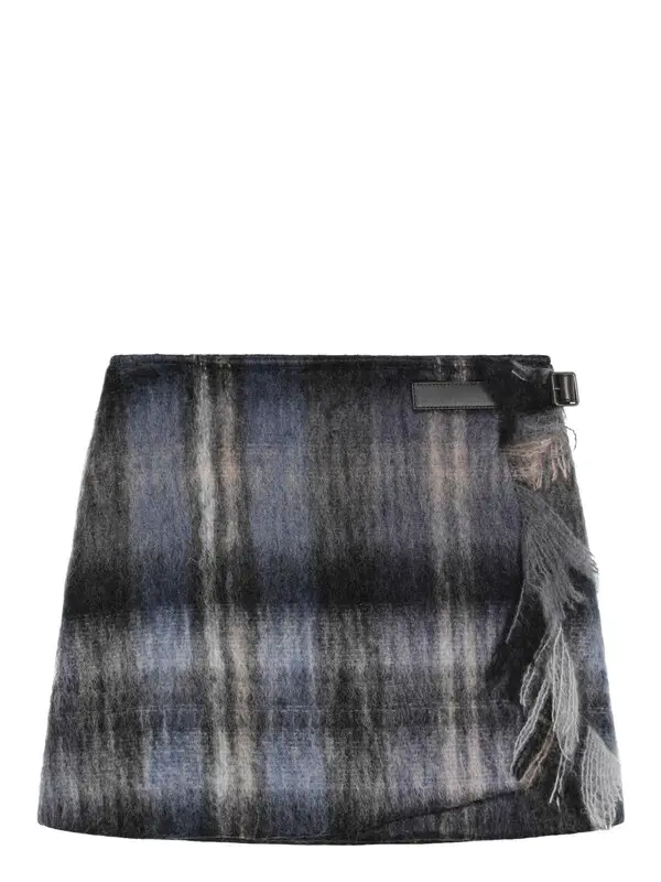 Loewe Checked Mohair & Wool Blend Mini Skirt - Blue