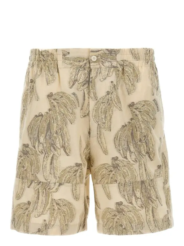 Jacquemus Le Short Aloe Bermuda Shorts With Banana Motif - Cream