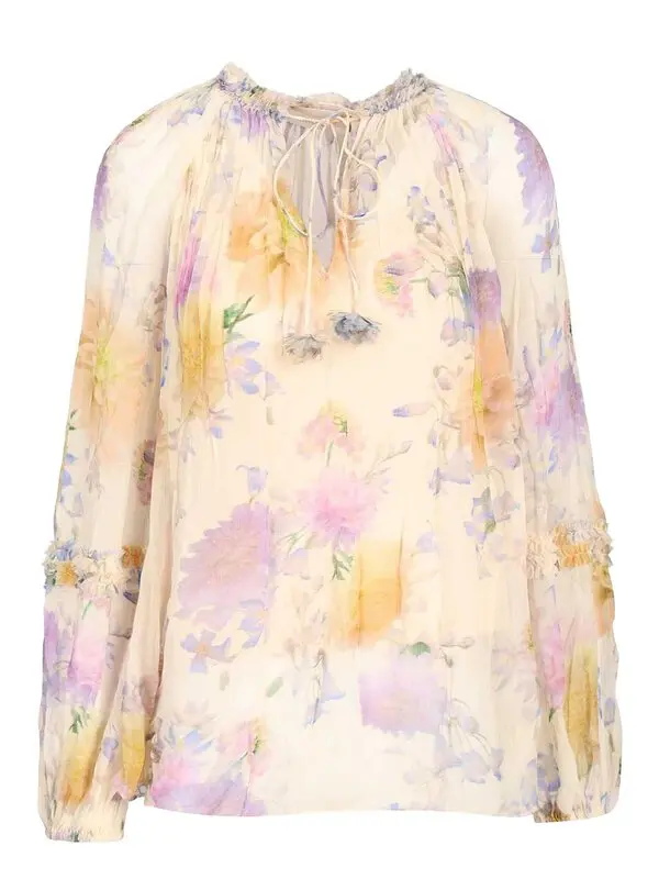Zimmermann Luna Blouse With Puff Sleeves And Ruffles - Multicolor