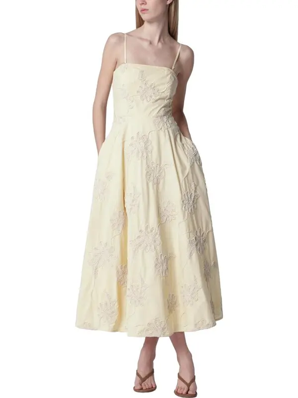 ROTATE BY BIRGER CHRISTENSEN Midi Dress With Floral Appliqués - Yellow