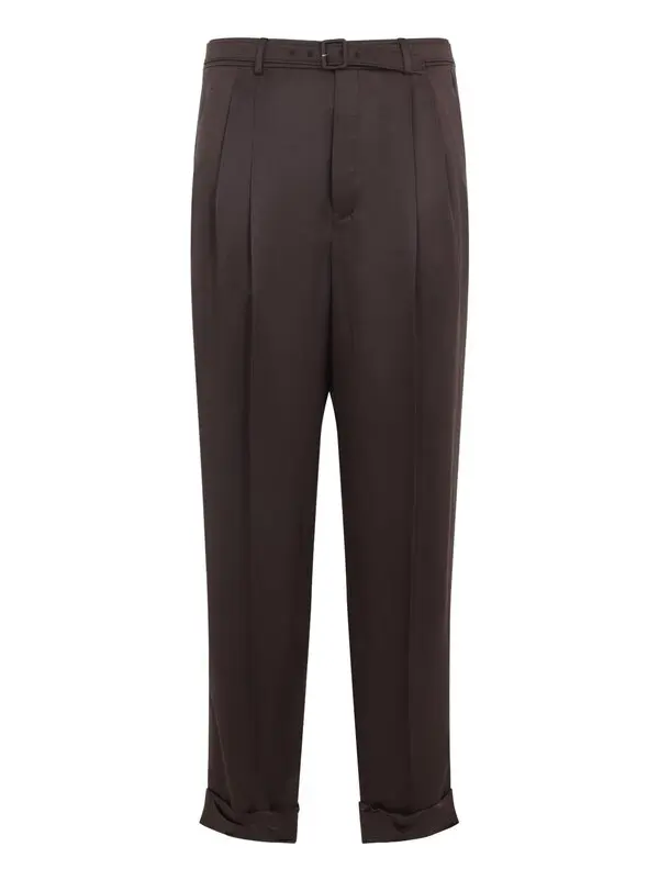 Saint Laurent Silk Double Pleated Trousers - Brown