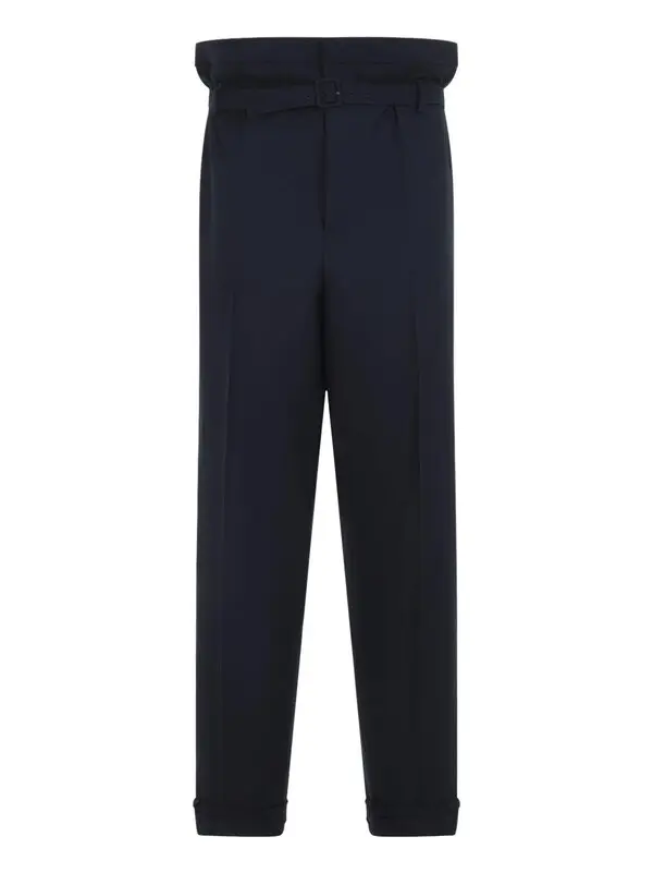 Saint Laurent Wool Belted Paperbag Waist Pants - Blue