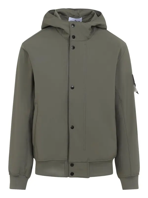 Stone Island Short Parka With Tonal Hood And Logo Patch - Green
