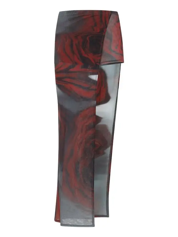 JEAN PAUL GAULTIER Asymmetric Blurry Roses Midi Skirt - Multicolor