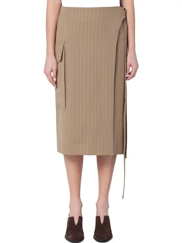 Victoria Beckham Sand Pinstriped Wrap Skirt - Cream