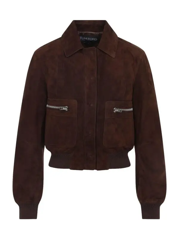 TOM FORD Lamb Suede Bomber Jacket - Brown