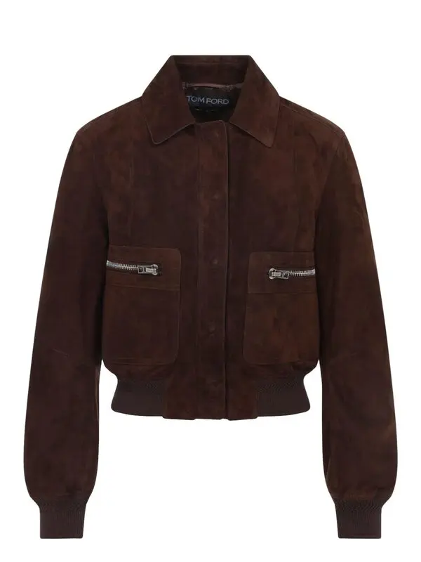 TOM FORD Lamb Suede Bomber Jacket - Brown