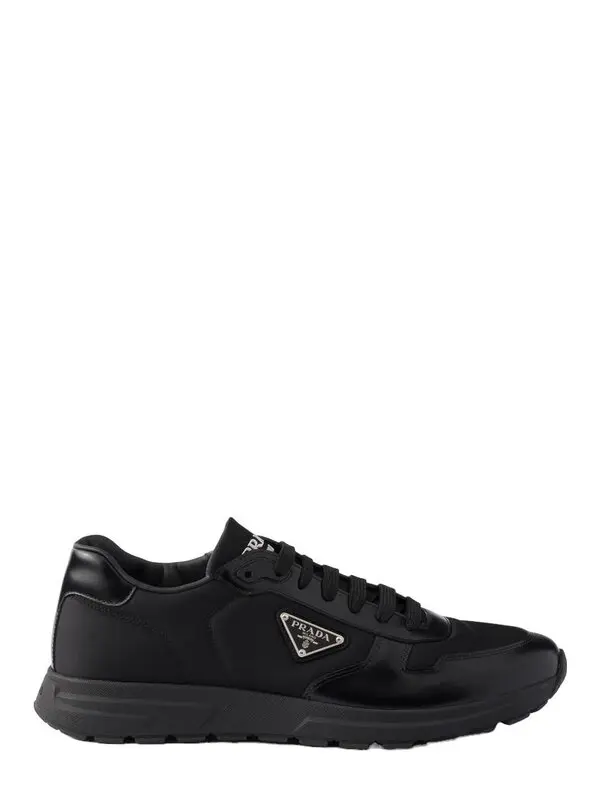 Prada Low Top Leather And Recycled Polyamide Trainers - Black