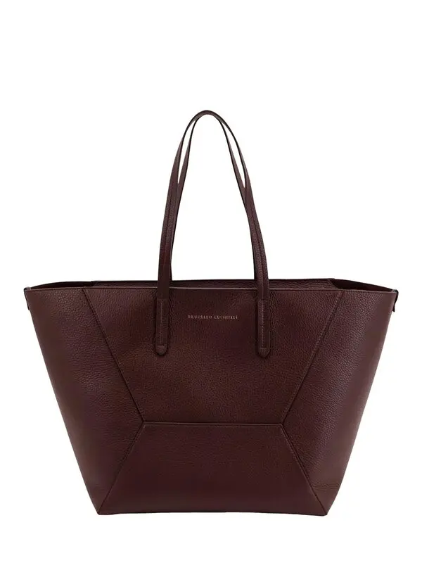 Brunello Cucinelli Double Handle Leather Shoulder Bag - Red