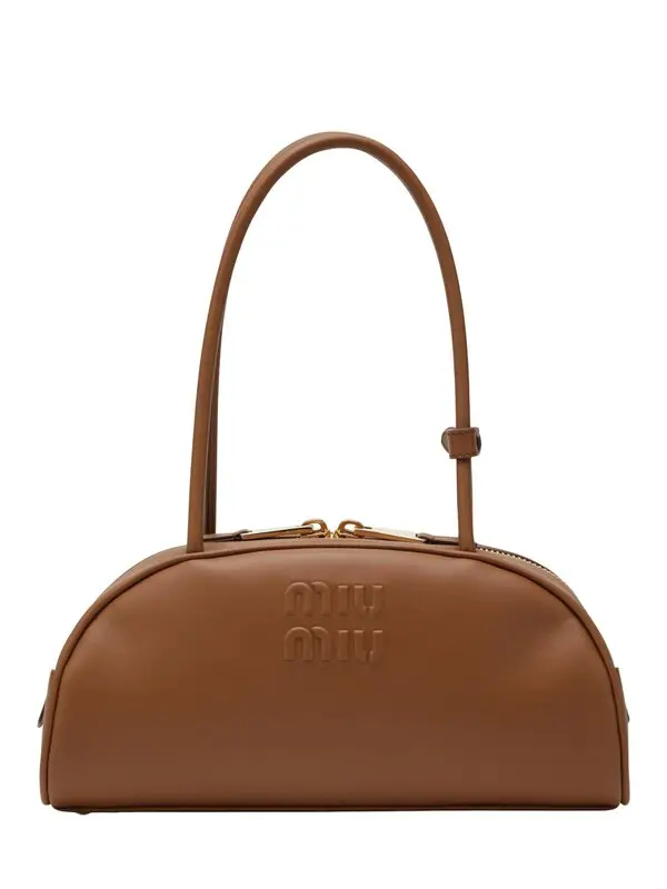 Miu Miu Medium Shoulder Bag In Cognac Leather - Brown
