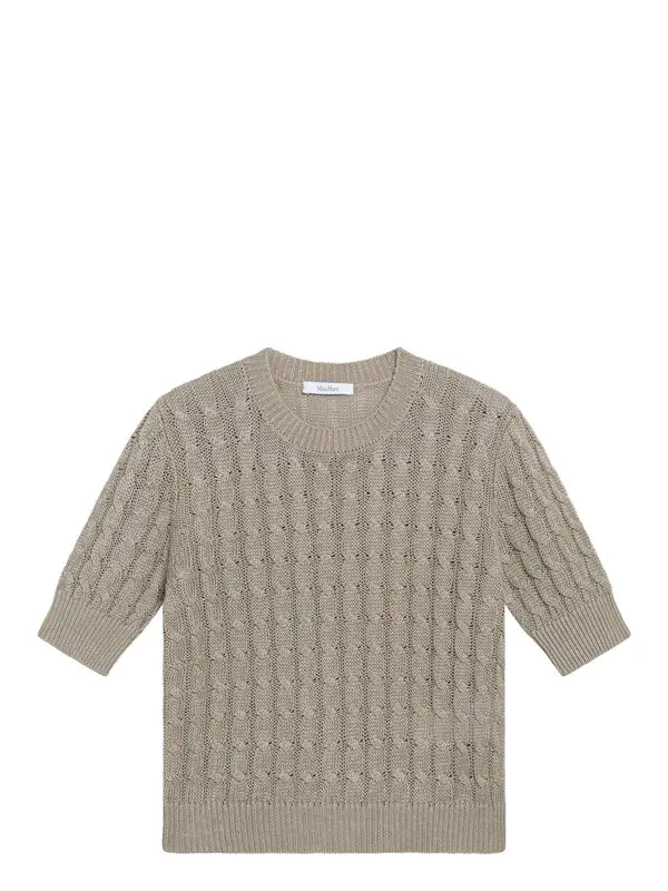 Max Mara Cable Knit Linen Crewneck Sweater - Brown