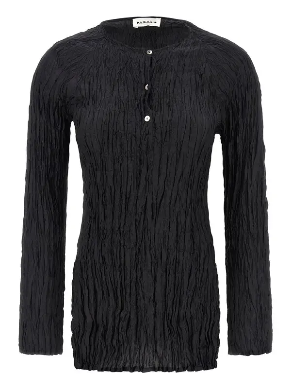 P.a.r.o.s.h Crinkle Silk Blouse With Pleats - Black