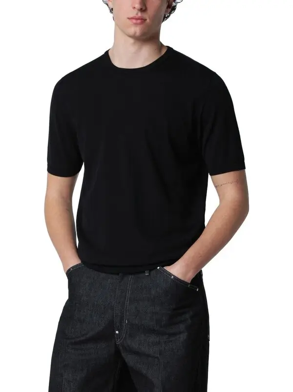 ROBERTO COLLINA Cotton Crew Neck Short Sleeve Sweater - Black