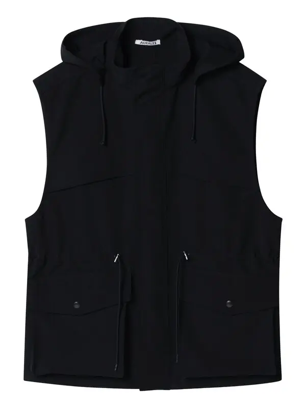 Auralee Wool Canvas Gilet With Drawstring Hood - Black