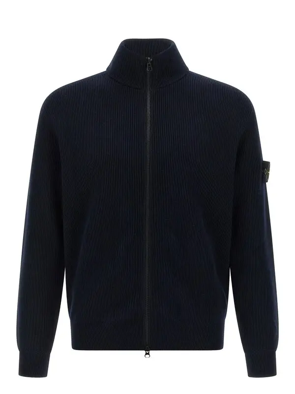 Stone Island 5100126 Ribbed High Neck Zip-up Sweater - Blue