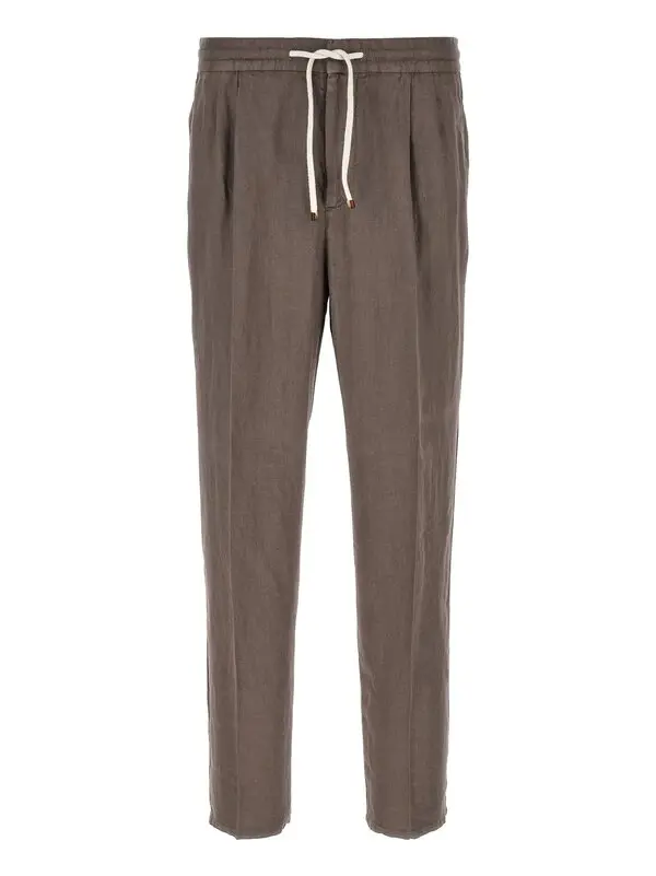 Brunello Cucinelli Garment-dyed Linen Gabardine Trousers - Brown