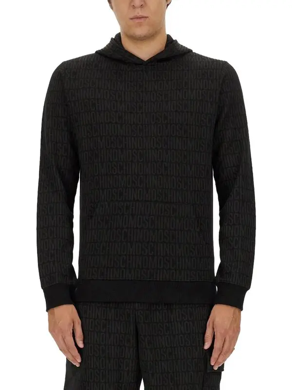 Moschino All-over Logo Cotton Blend Hoodie - Black