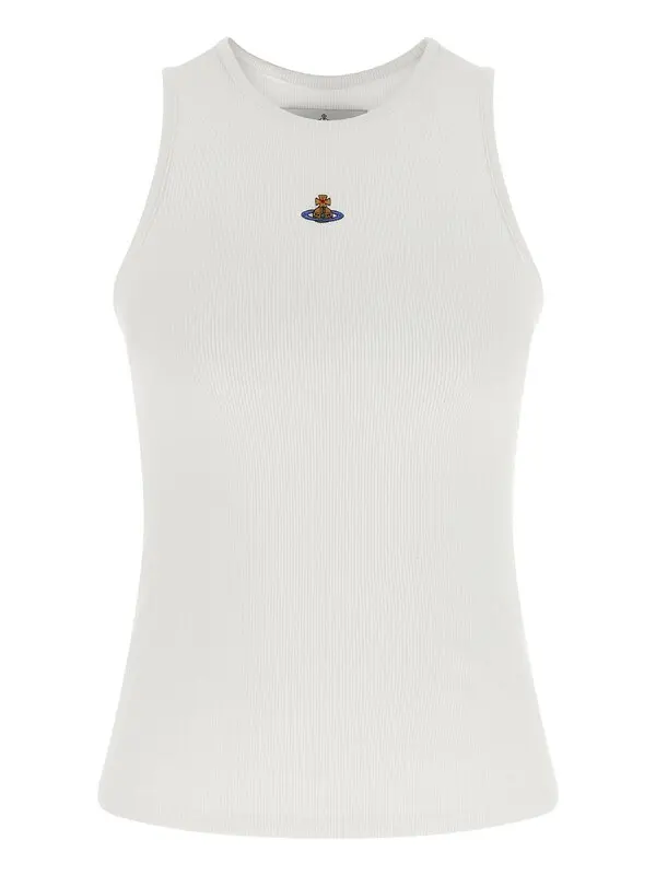 VIVIENNE WESTWOOD Ribbed Cotton Jersey Top With Orb Logo Embroidery - White