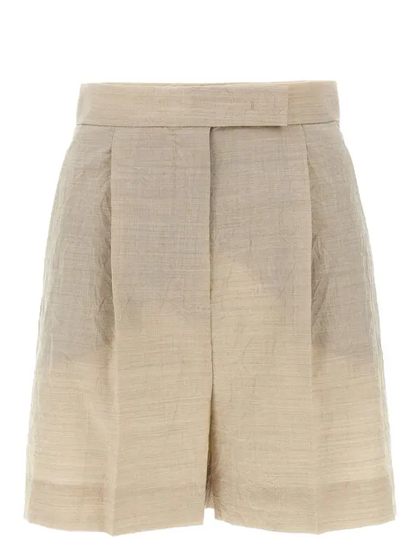 Max Mara Wool Canvas Shorts With Crinkled Effect - Cream