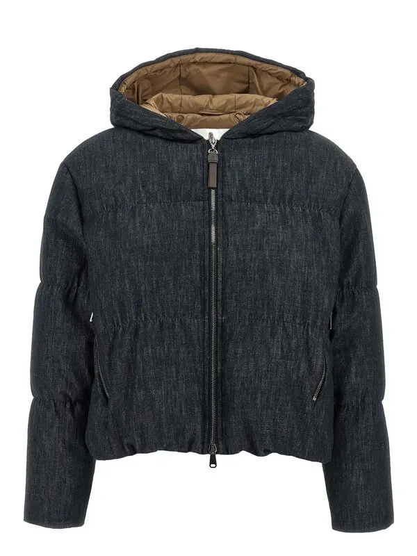 Brunello Cucinelli Quilted Down Jacket With Denim Effect - Blue
