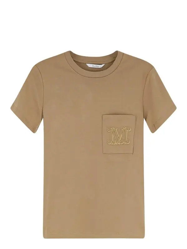 Max Mara Cotton Crewneck T-shirt With Monogram Pocket - Multicolor