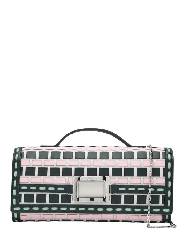 ROGER VIVIER Belle Vivier Woven Leather Clutch Bag With Chain Strap - Multicolor