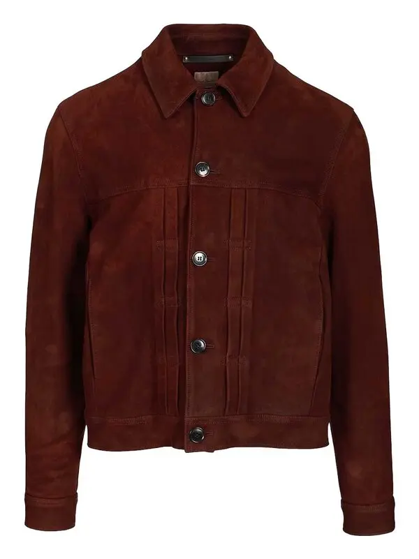 Paul Smith Pleated Nubuck Leather Trucker Jacket - Brown