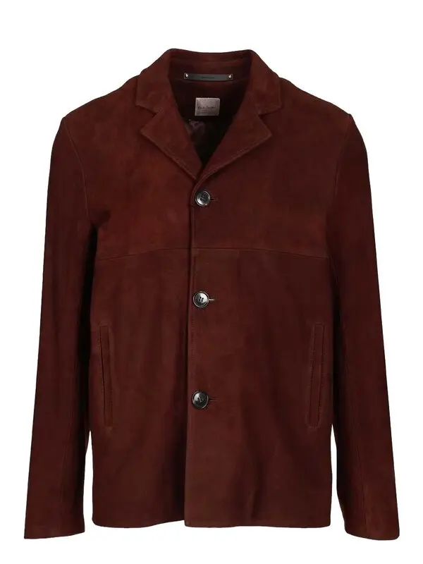 Paul Smith Nubuck Leather Jacket With Welt Pockets - Brown