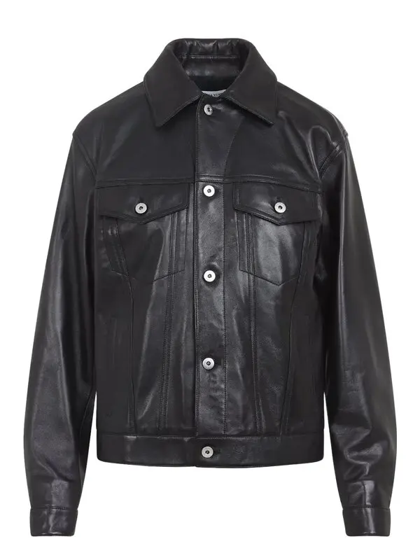 Bottega Veneta Leather Jacket With Intrecciato Detail - Black