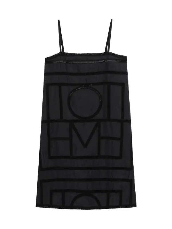 TOTEME Silk Monogram Dress With Embroidered Trim - Black