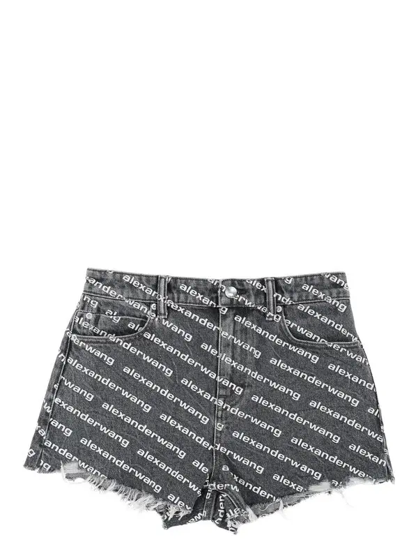 Alexander Wang All Over Logo Denim Shorts - Gray