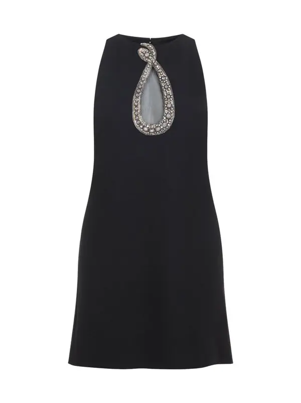 Valentino Garavani Wool Mini Dress With Crystal Snake Embellishment - Black
