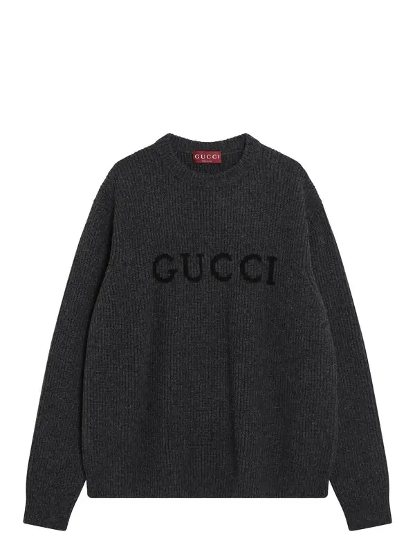 Gucci Wool And Cashmere Ribbed Crew Neck Sweater - Black
