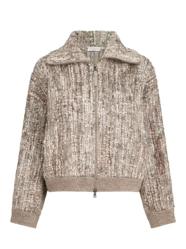 Brunello Cucinelli Two-way Zip Knitwear Cardigan With Turned-down Collar - Cream