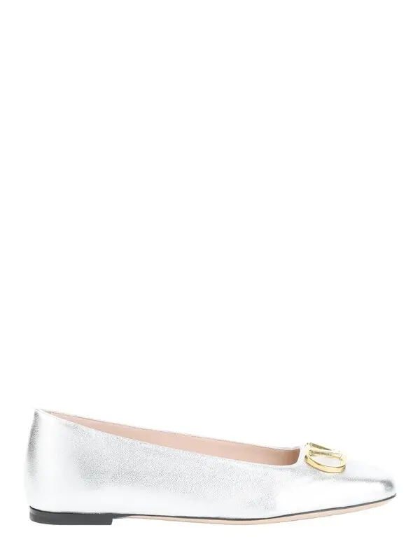 Valentino Garavani Lambskin Ballerinas With Gold-tone Vlogo - Silver