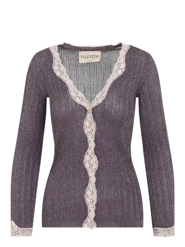 Valentino Garavani Ribbed Lurex Cardigan - Red