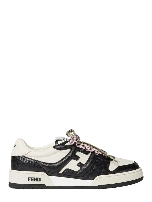 Fendi Leather Sneakers With Ff Logo Laces - Black