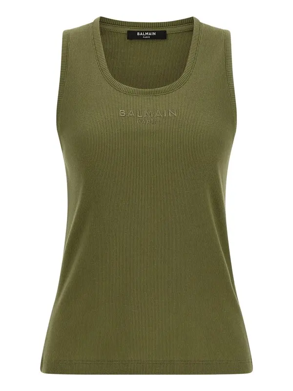 Balmain Ribbed Logo Tank Top - Green