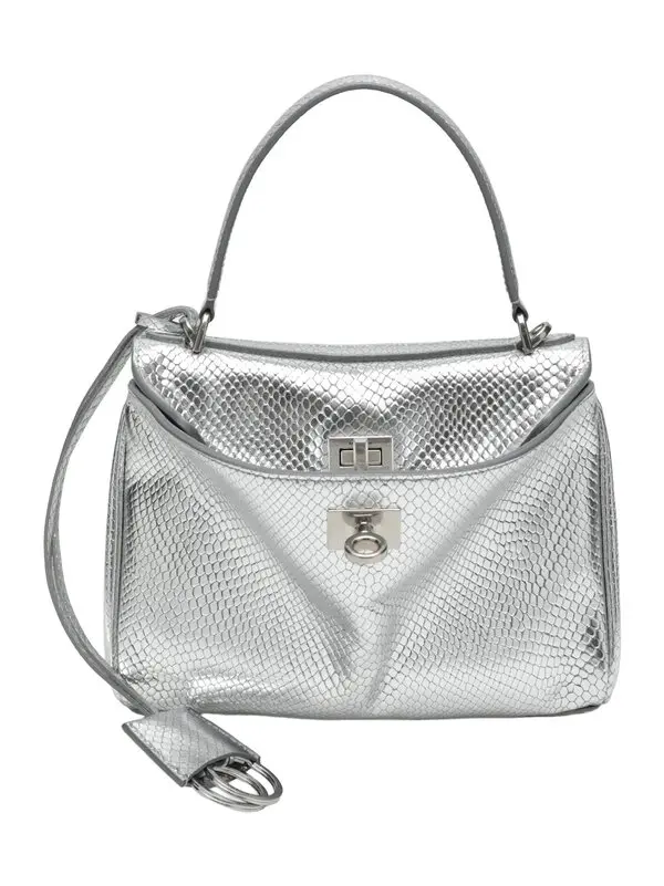 Balenciaga Mini Rodeo Bag In Shiny Leather With Python Print - Silver