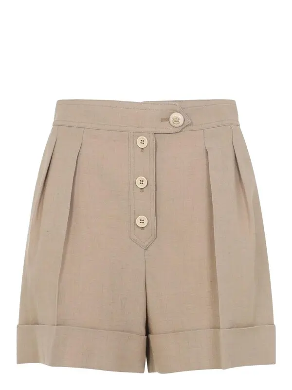 Valentino Garavani Beige Viscose And Linen Shorts - Multicolor