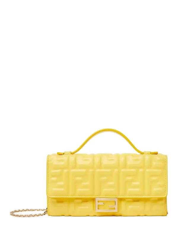 Fendi Continental Wallet With Chain In Nappa Leather With Ff Motif - Yellow