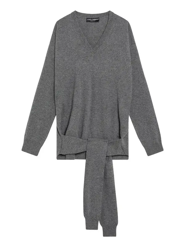 Dolce & Gabbana Grey Cashmere V-neck Sweater - Gray
